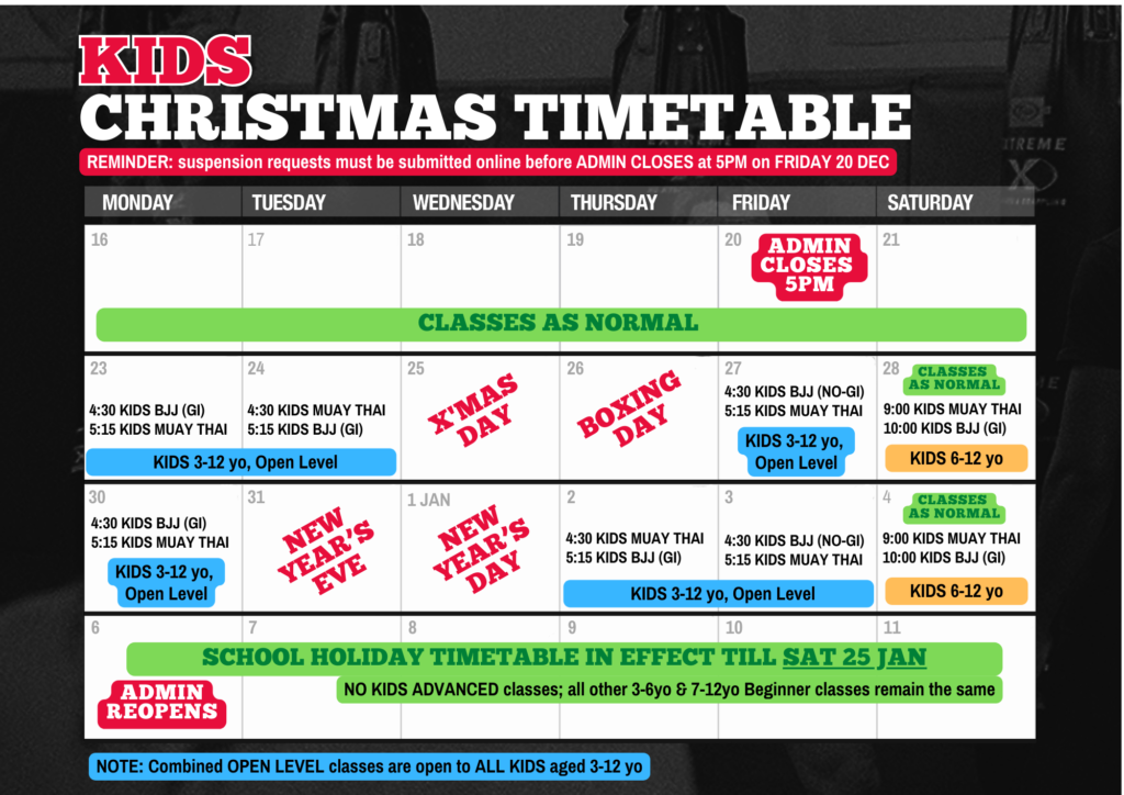 Christmas Timetable – Extreme MMA